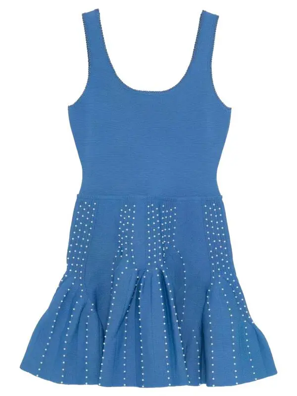 Sandro Mini Scoop Neck Knit Dress With Bead Embellishments - Blue