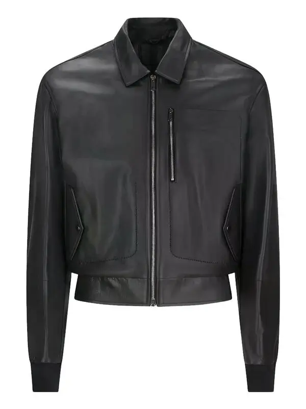 DESA 1972 Zipped Leather Bomber Jacket - Black