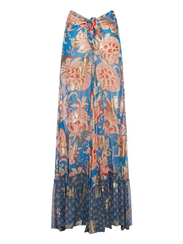 Etro Floral-print Maxi Skirt With Ruffle Trim - Blue