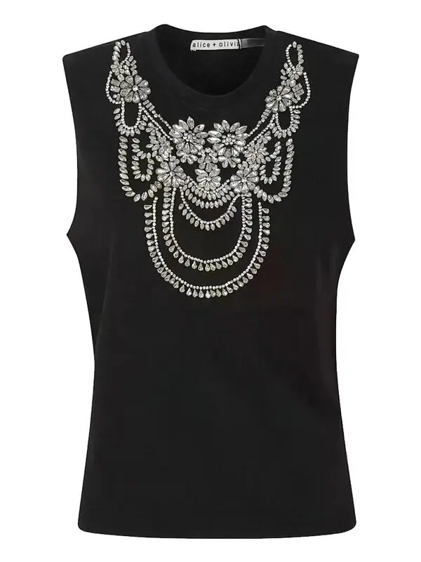 Alice + Olivia Embellished Sleeveless Top - Black