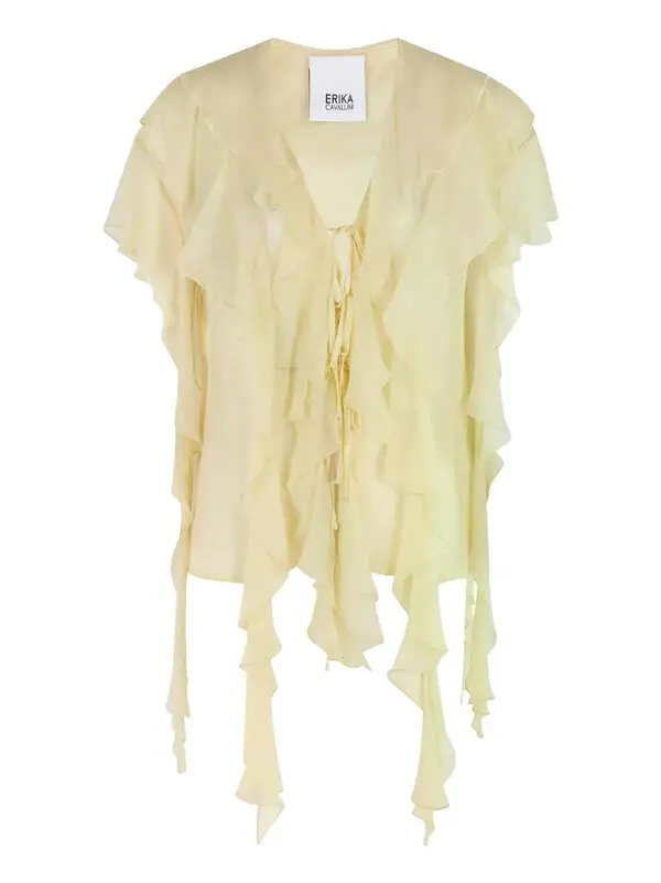 Erika Cavallini Lia Ruffled Tie Blouse - Neutrals