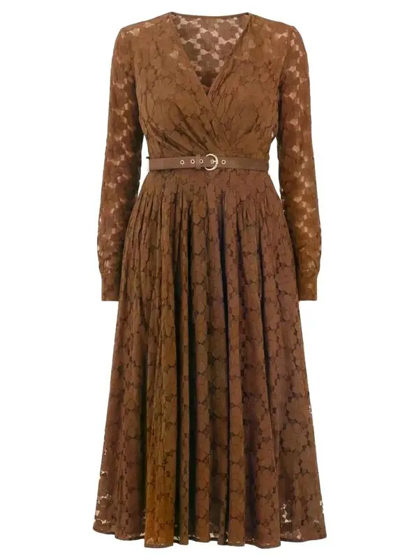 Max Mara Lace Belted Midi Dress - Brown