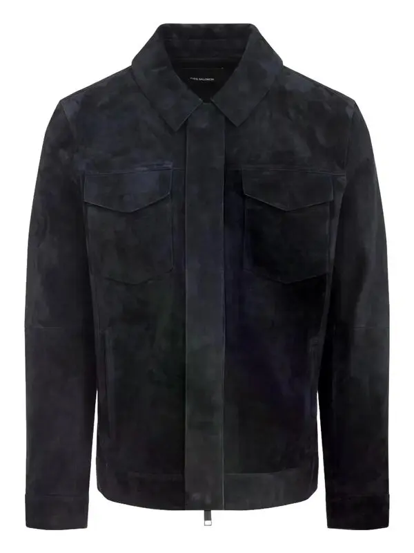 YVES SALOMON Pocket Leather Jacket - Blue
