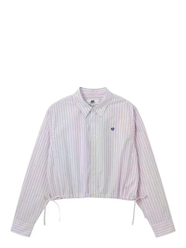 CHOCOOLATE Striped Cotton Shirt With Drawstring Detail - Pink