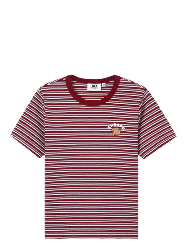 CHOCOOLATE Striped Embroidered Cotton T-shirt - Red