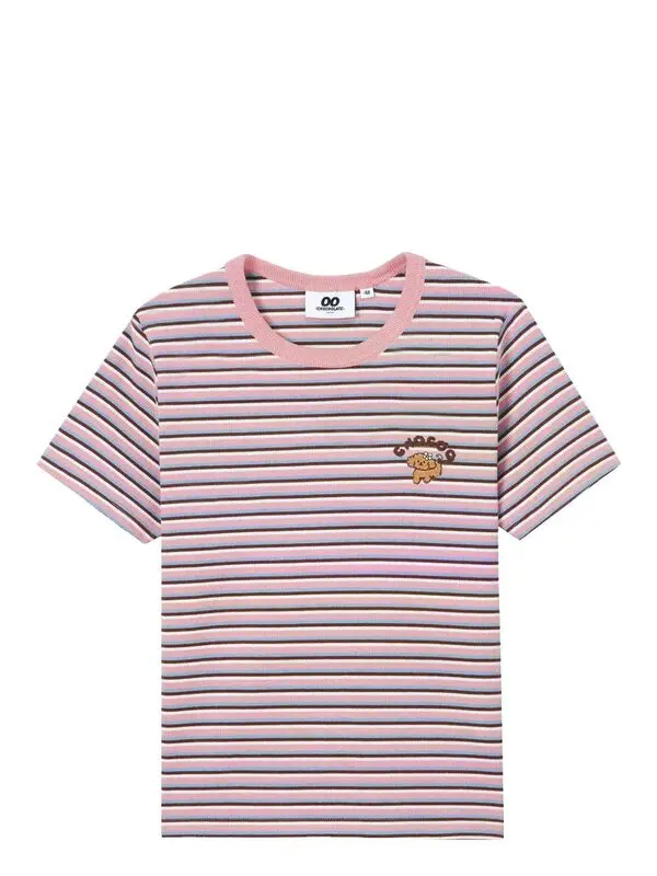 CHOCOOLATE Embroidered Striped Cotton T-shirt - Pink