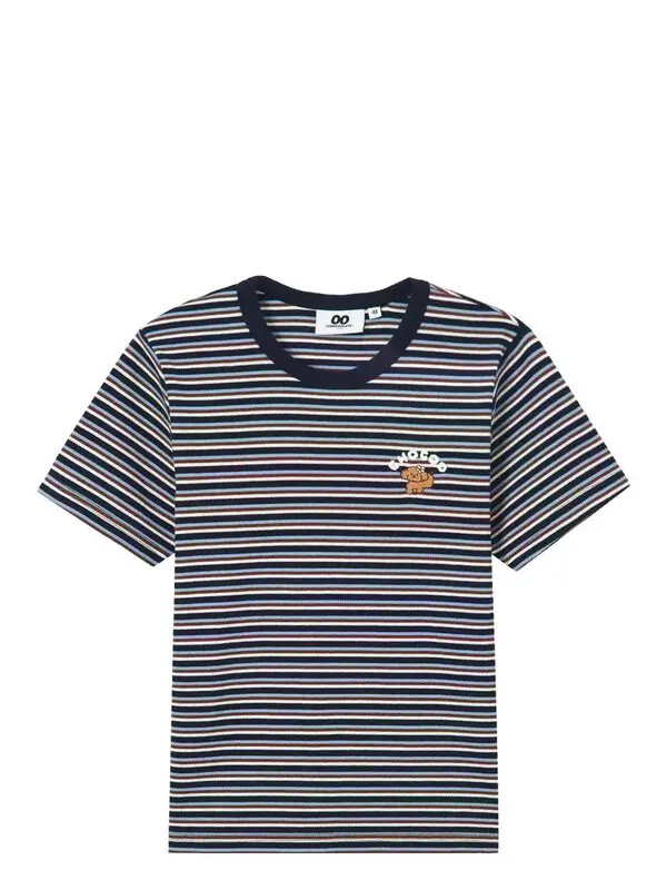 CHOCOOLATE Striped Graphic-detail Cotton T-shirt - Blue