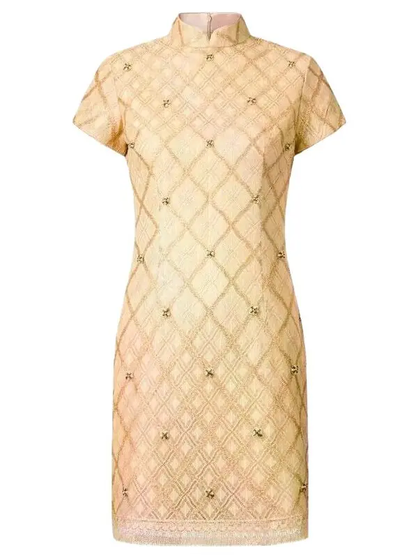 Shanghai Tang Beaded Lattice Mini Dress - Neutrals