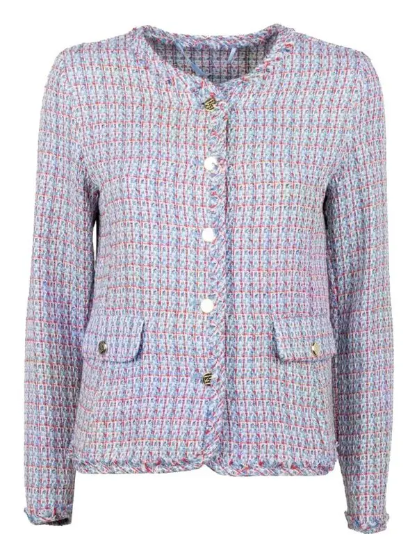 Marella Emme Frayed-edges Tweed Jacket - Blue