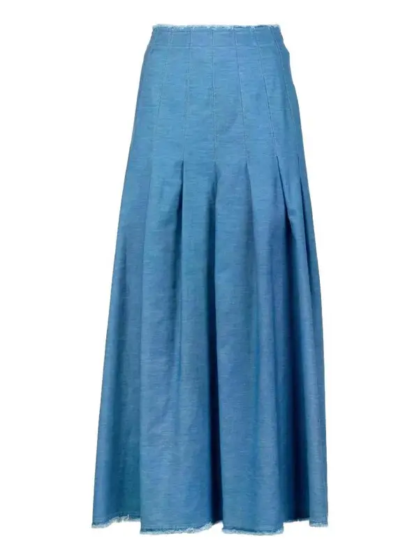 VIA MASINI 80 Pleated Frayed-hem Midi Skirt - Blue