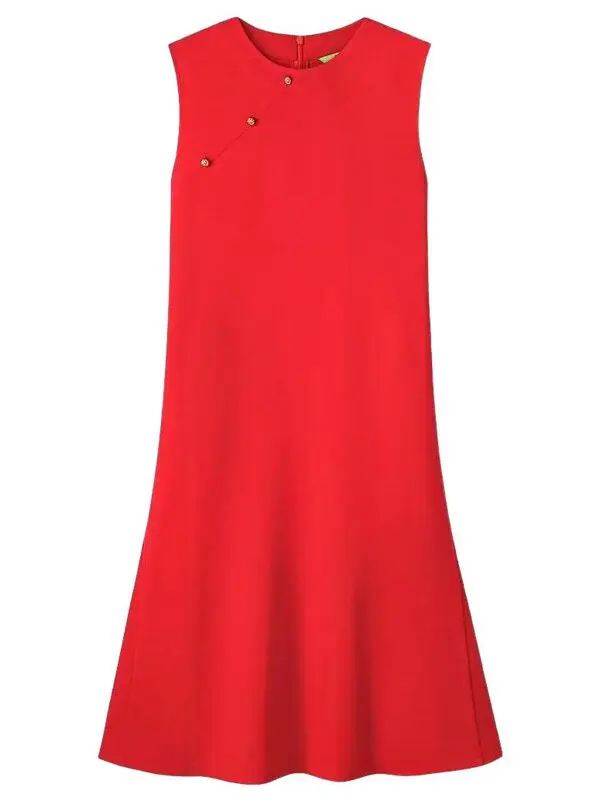 Shanghai Tang Knot-button Trapeze Mini Dress - Red