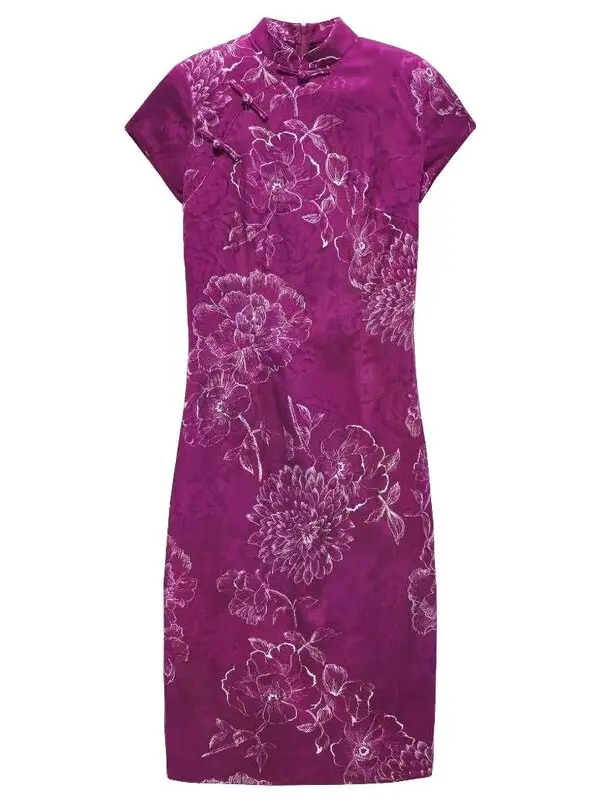 Shanghai Tang Floral Print Dress - Purple