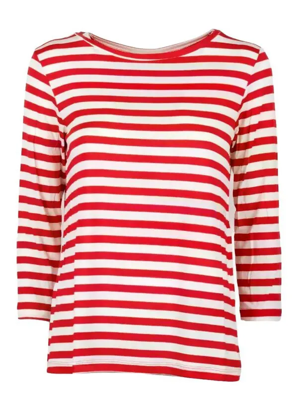 Marella Striped Three-quarter Sleeve T-shirt - Red