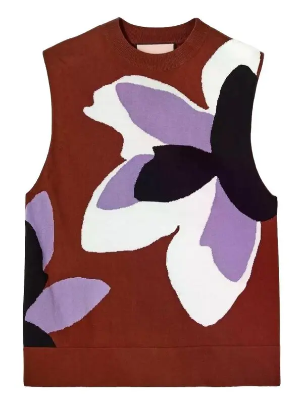 Plan C Flower-print Vest - Brown