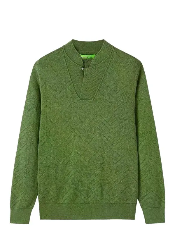 Shanghai Tang V-neck Long Sleeve Sweater - Green