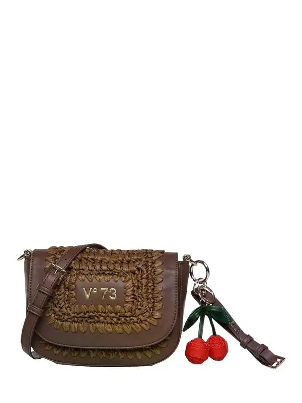 V°73 Woven Shoulder Bag With Cherry Charm - Brown