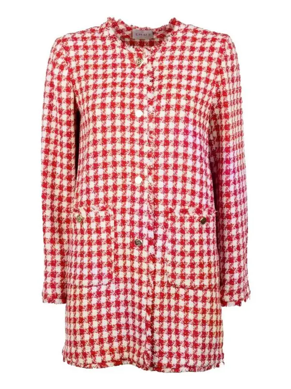 Marella Check-pattern Jacket With Fringed Edges - Red
