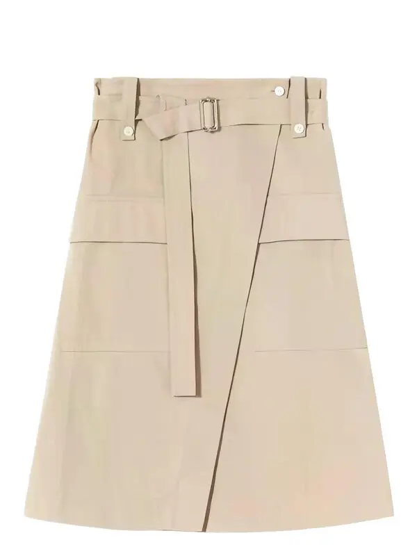 Plan C Belted A-line Skirt With Pockets - Neutrals