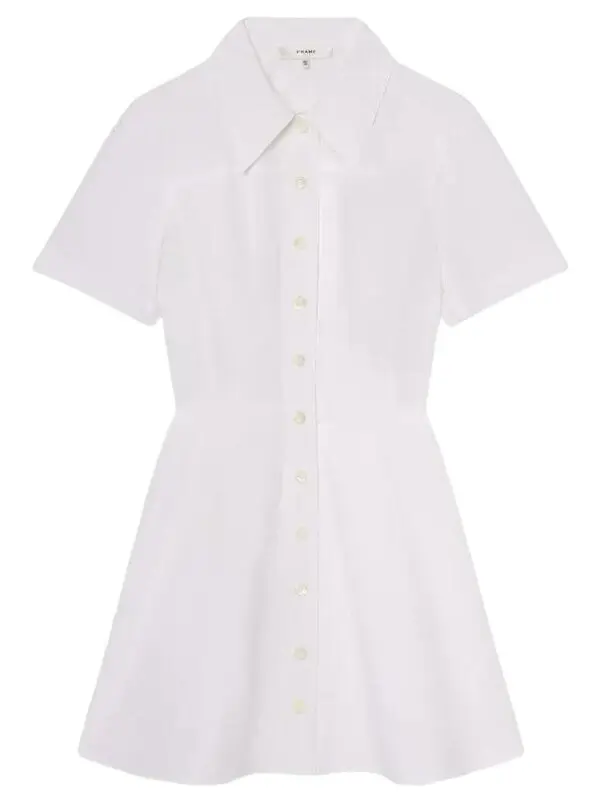 FRAME Buttoned Short-sleeve Shirt Dress - White