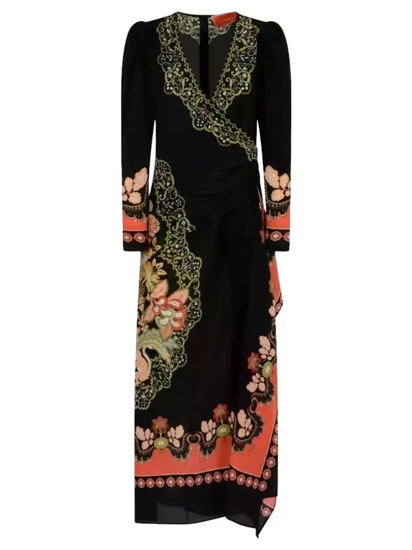 La DoubleJ Floral Print Long Sleeve Dress - Black