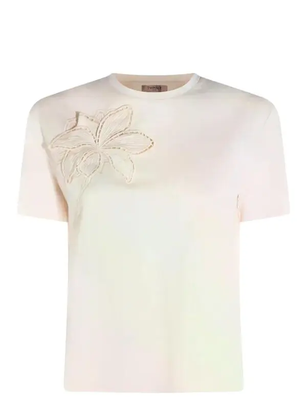 TWINSET Floral Appliqué T-shirt - Neutrals