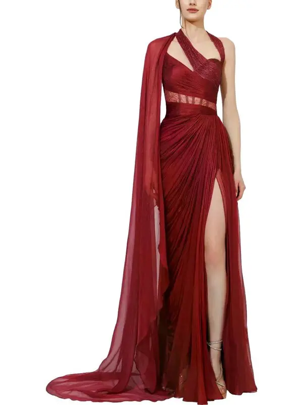 IRIS SERBAN Alexa Asymmetric-neck Maxi Dress - Red