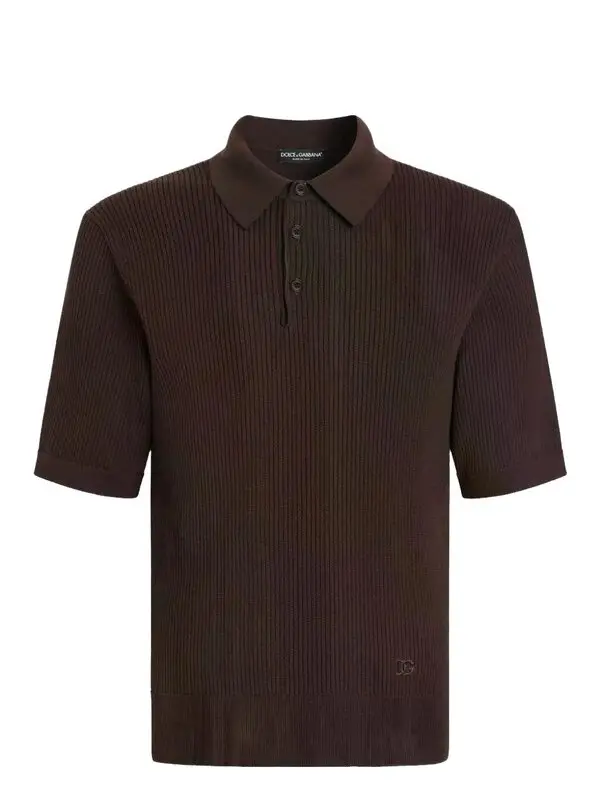 Dolce & Gabbana Ribbed Polo Shirt - Brown