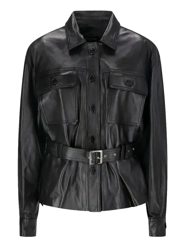 Alessandra Rich Belted Leather Jacket - Black