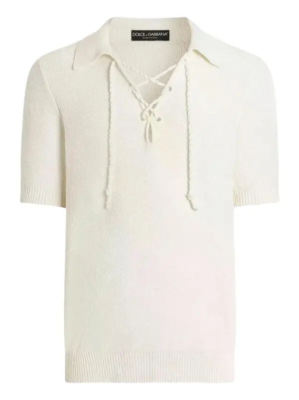 Dolce & Gabbana Lace-up Polo Shirt - Neutrals