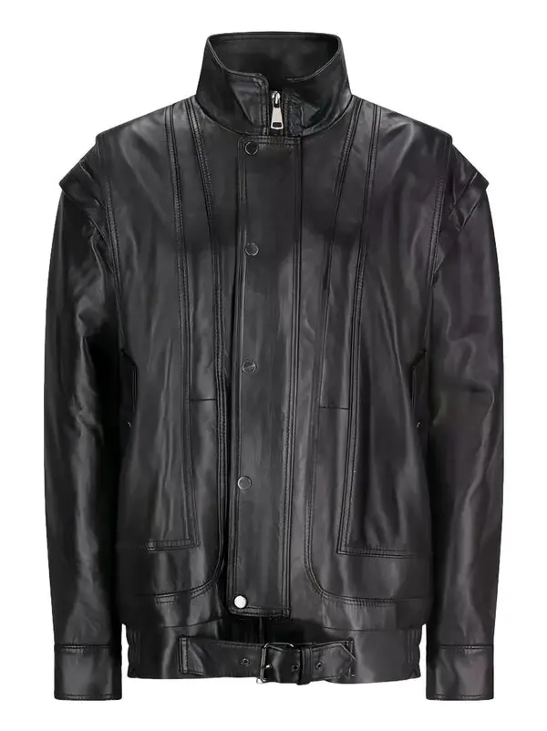 Alessandra Rich Removable-sleeve Leather Bomber Jacket - Black