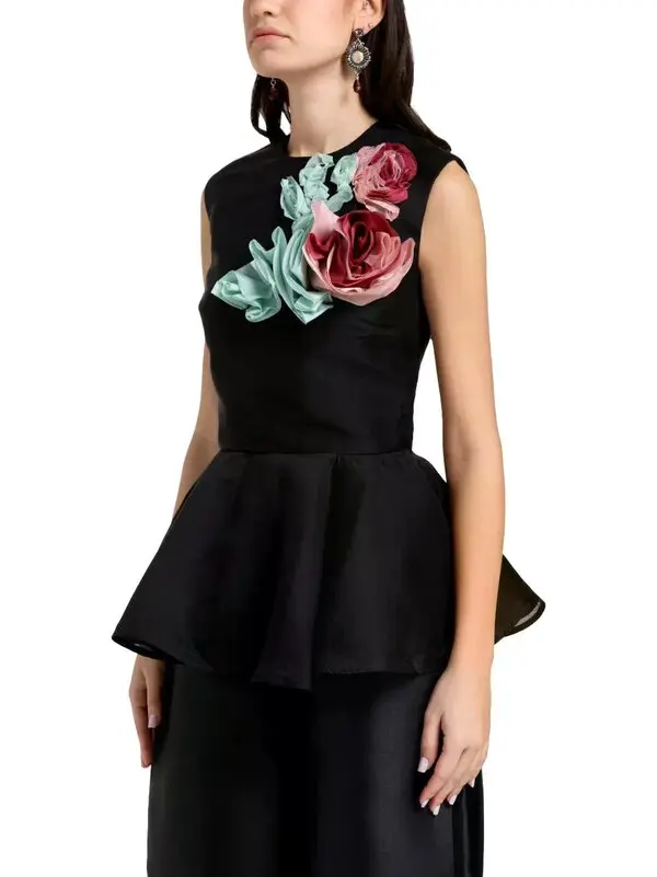 MARQUES' ALMEIDA Floral-appliqué Peplum Top - Black