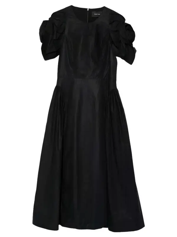 Simone Rocha Rose Puff-sleeve Midi Dress - Black