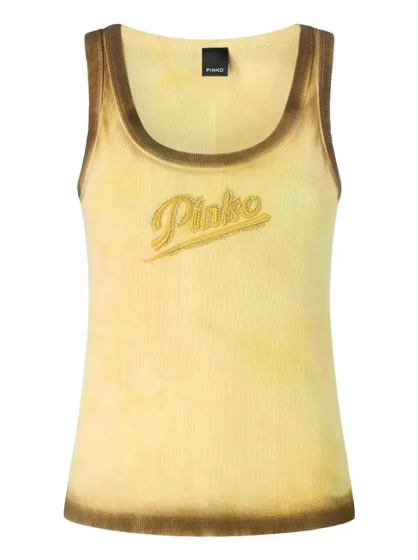 Pinko Logo-embroidered Sleeveless Tank Top - Yellow