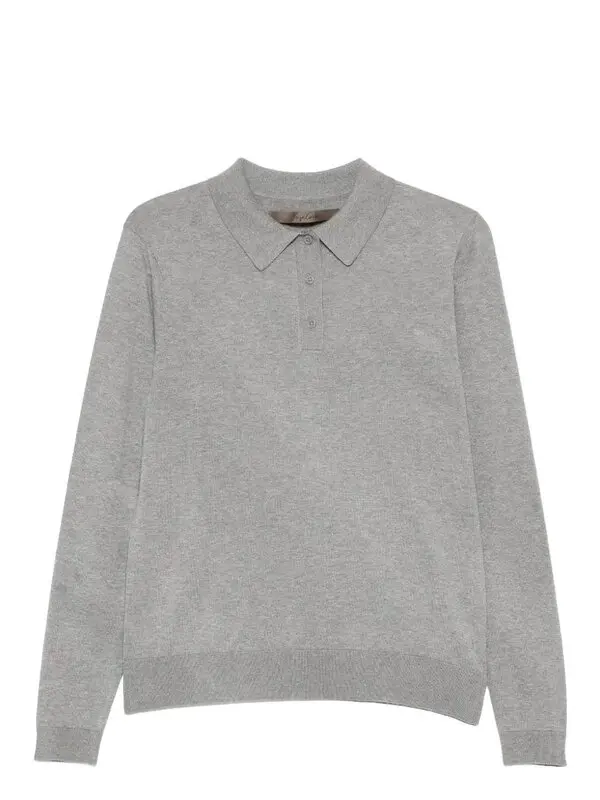 Enza Costa Fine-knit Polo Top - Grey