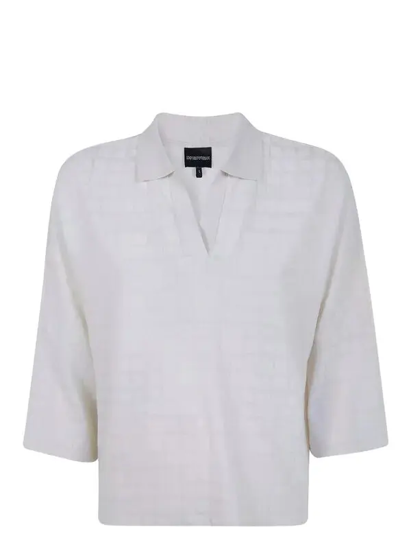 Emporio Armani V-neck Check Top - White