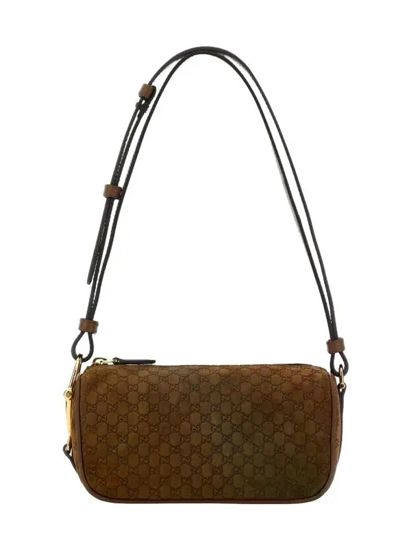 Gucci Gg Motif Suede Shoulder Bag - Brown