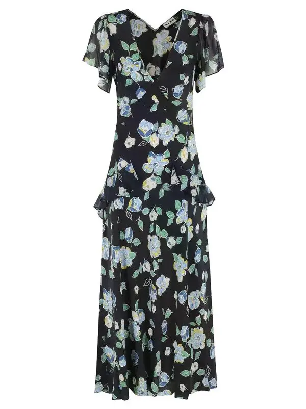 Rixo Evie Floral Ruffled Midi Dress - Blue