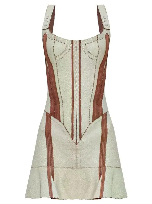 KNWLS Scallop Striped Mini Dress - Neutrals