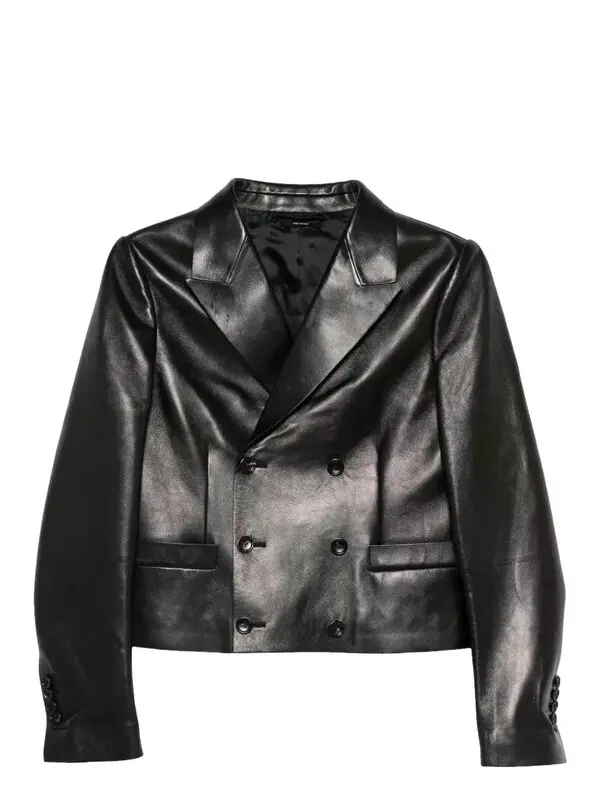 TOM FORD Double-breasted Leather Jacket - Black