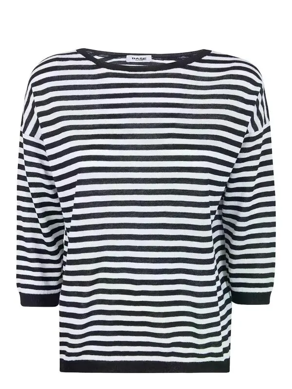 BASE Striped Linen Sweater - Black
