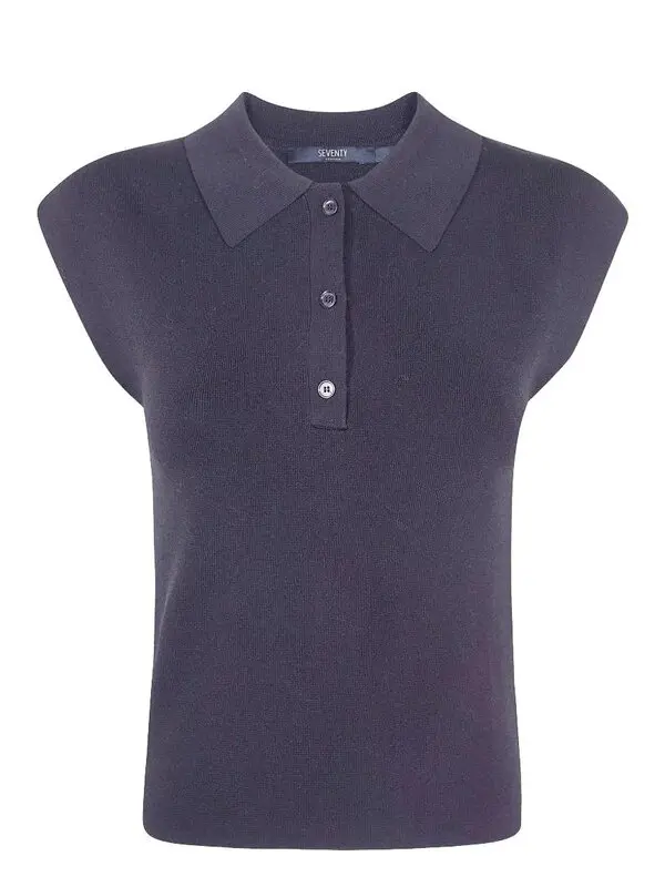 Seventy Buttoned Polo Top - Blue