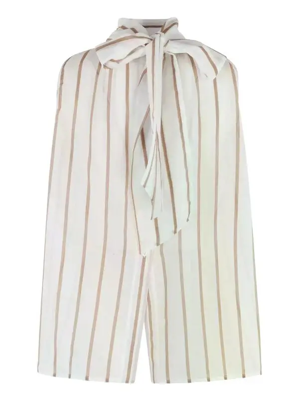 SEMICOUTURE Jana Striped Tie-neck Top - White