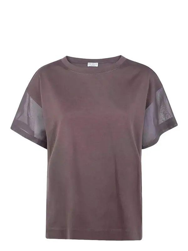Brunello Cucinelli Mesh Panelled T-shirt - Brown