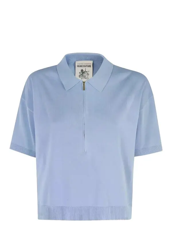 SEMICOUTURE Ambre Zipped Polo Top - Blue