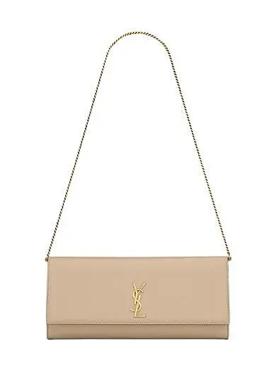 Saint Laurent Kate Clutch In Grain De Poudre Leather - Dark Beige