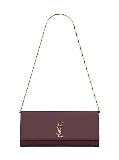 Saint Laurent Kate Clutch In Grain De Poudre Leather - Rouge Cabernet