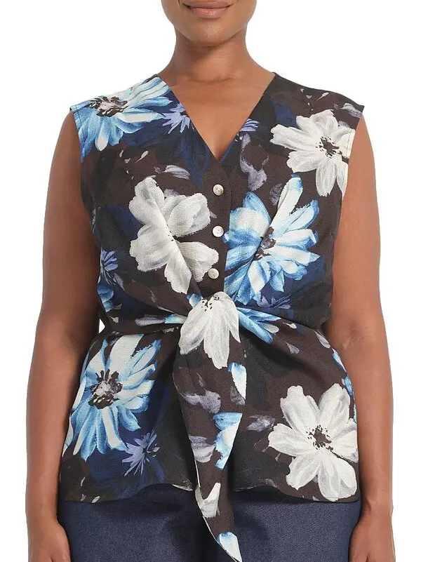 ESTELLE Floral Tie-front Shirt - Choc Sky