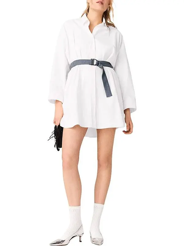 Maje Belted Shirtdress - White