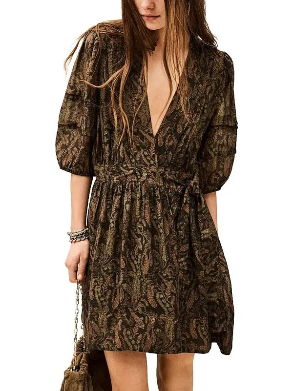 Ba&sh Teodora" Paisley Print Wrap Dress - Khaki