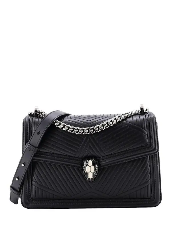 BVLGARI Small Serpenti Forever Quilted Leather Shoulder Bag - Black